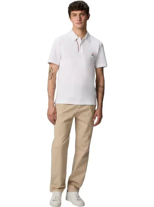 Missoni Solid Color Cotton Piqué Polo Shirt With Zigzag Embroidery And Contrasting Detail - White