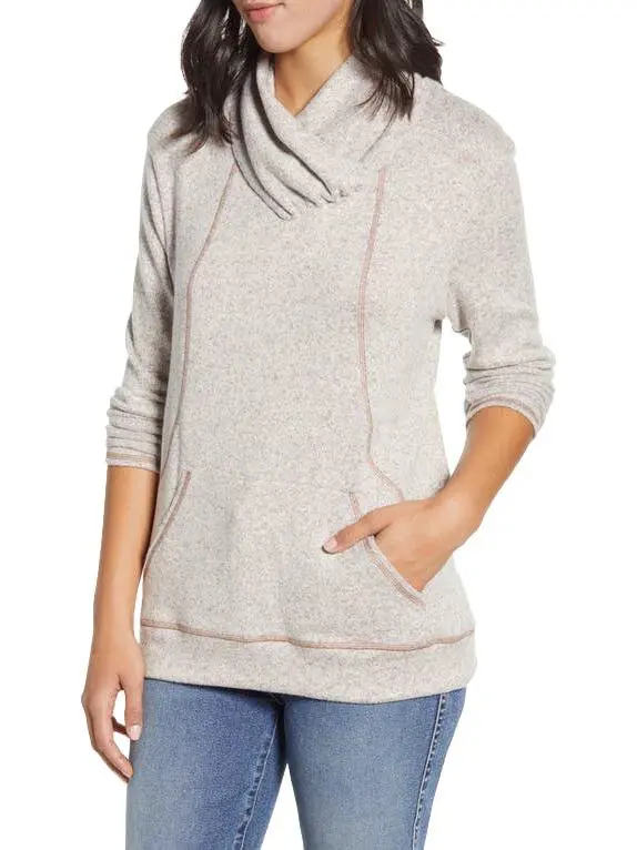 Loveappella Cross Neck Seamed Pullover - Oatmeal