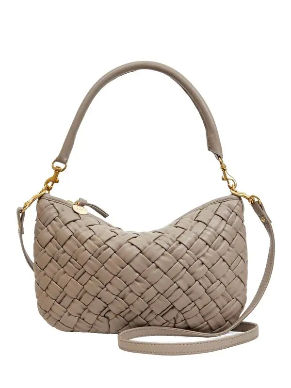 Clare V. Petit Moyen Woven Leather Messenger Bag - Dove Grey