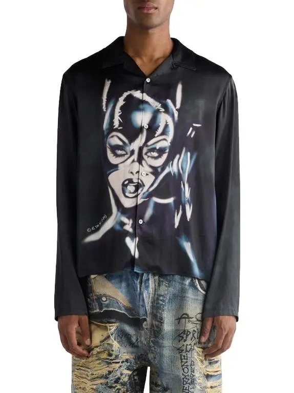 Acne Studios Dc Comics™ Catwoman Button-up Shirt - Black/ Blue