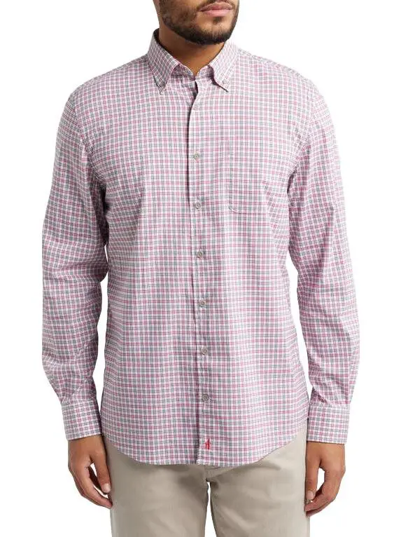 Johnnie-o Morganstern Plaid Tucked Cotton Blend Button-down Shirt - Malibu Red