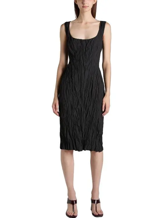 Bottega Veneta Crinkled Scoop Neck Shift Dress - 1000 Black