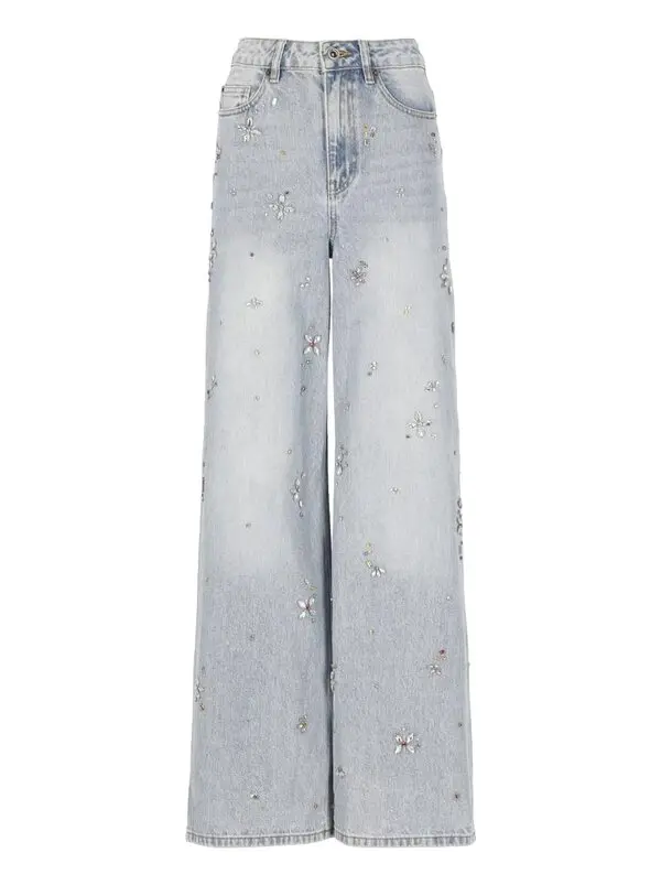SELF-PORTRAIT Embellished Cotton Jeans - Blue