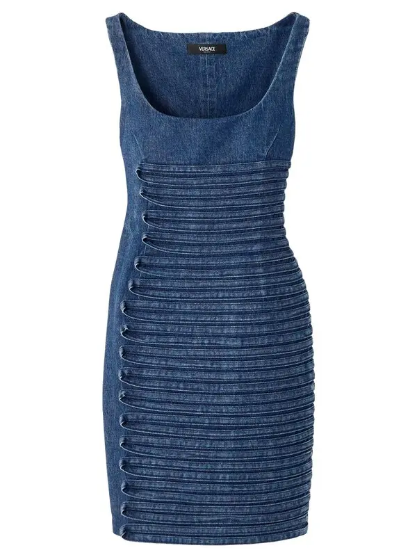 Versace Appliquéd Denim Mini Dress - Blue