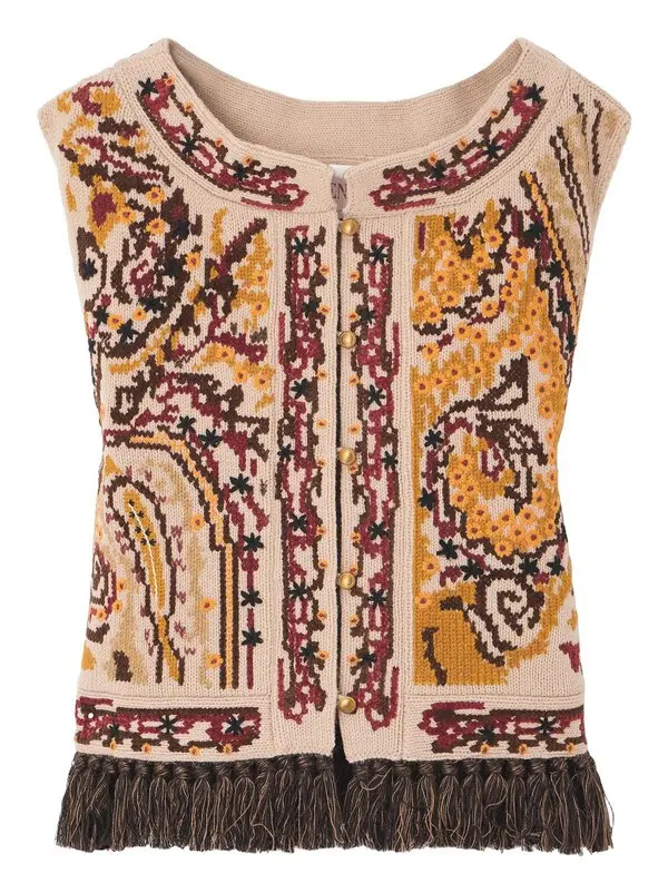 Valentino Garavani Fringed Embroidered Wool Vest - Neutrals