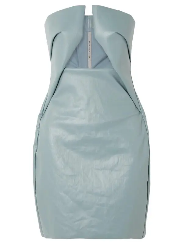 Rick Owens Strapless Coated-denim Mini Dress - Blue