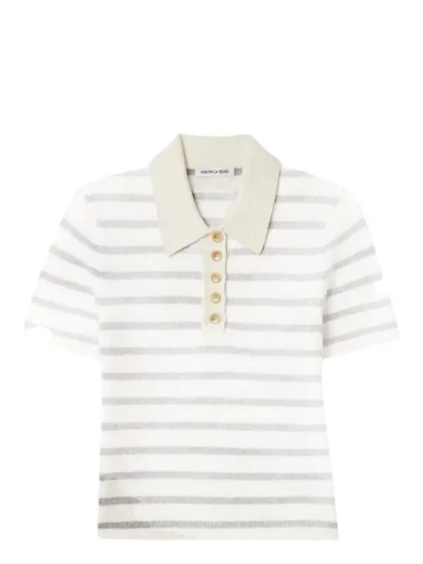 Veronica Beard Brandt Striped Cashmere Polo Shirt - Ivory