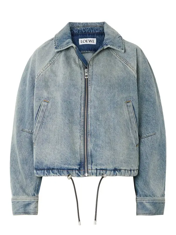 Loewe Leather-trimmed Denim Bomber Jacket - Blue