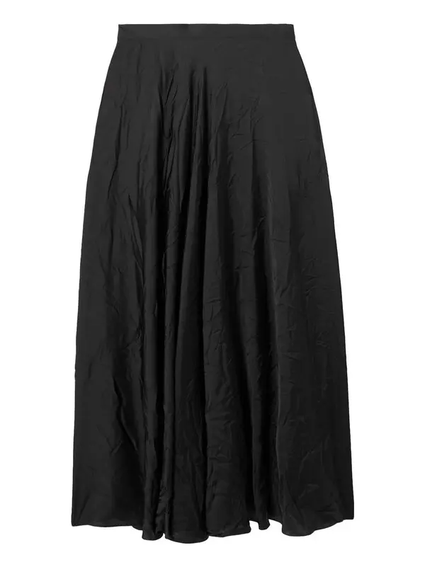 Balenciaga Pleated Crinkled-satin Midi Skirt - Black