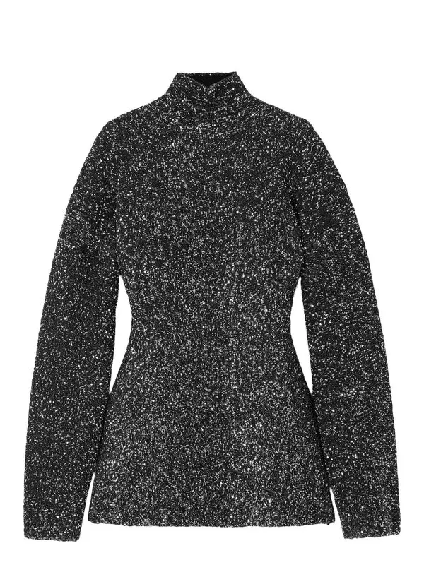 Balenciaga Sequined Knitted Turtleneck Sweater - Black