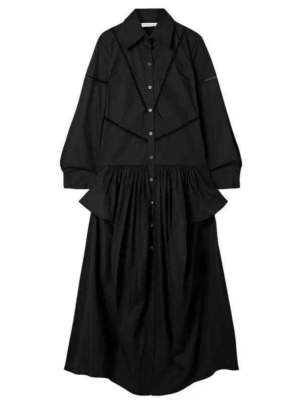DIOTIMA Ritual Crochet-trimmed Cotton-poplin Midi Shirt Dress - Black