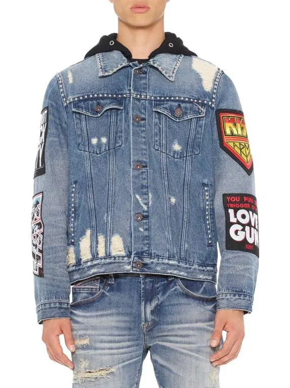 CULT OF INDIVIDUALITY Type Ii Studded Distressed Denim Jacket - Kiss