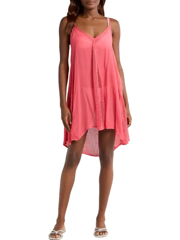Elan Open Stitch Sleeveless Cover-up Dress - Coral