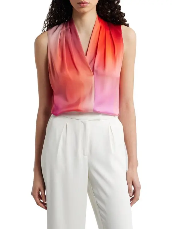 Kobi Halperin Pleated Stretch Silk Top - Poppy Multi