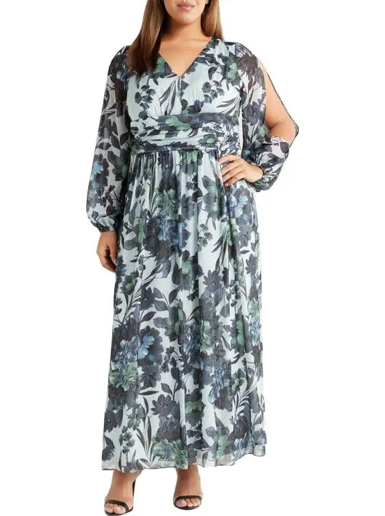 SL FASHIONS Floral Chiffon Maxi Dress - Black Multi