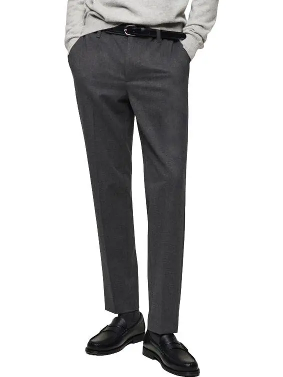 Mango Slim Fit Flat Front Brushed Twill Pants - Grey