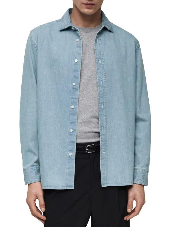 Mango Denim Button-up Shirt - Light Blue