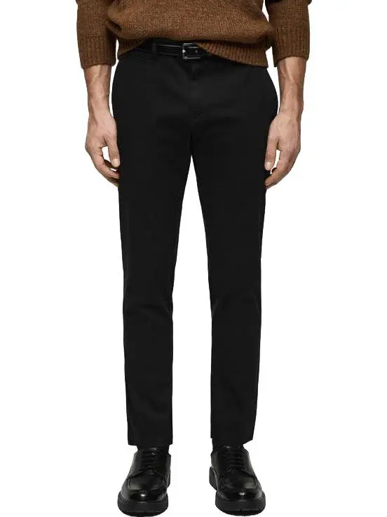 Mango Slim Fit Flat Front Cotton Stretch Twill Chinos - Black