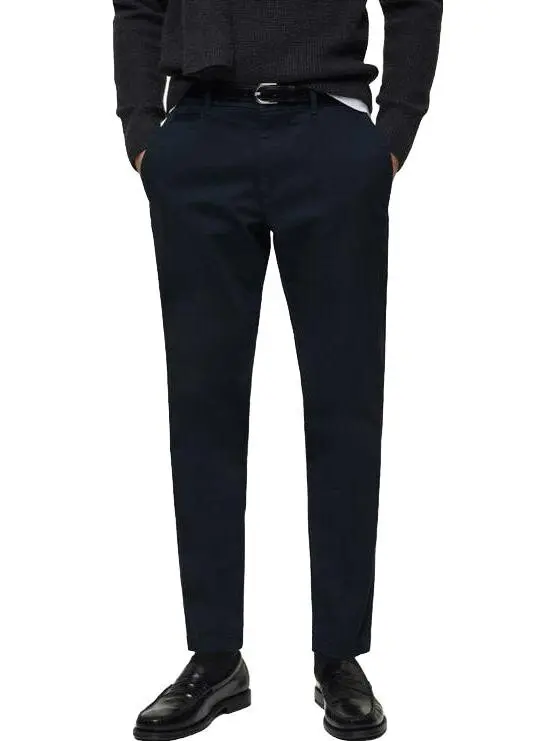 Mango Slim Fit Flat Front Cotton Stretch Twill Chinos - Dark Navy
