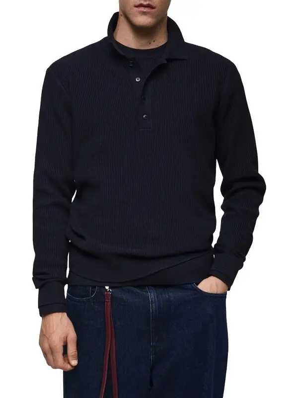 Mango Rib Polo Sweater - Dark Navy