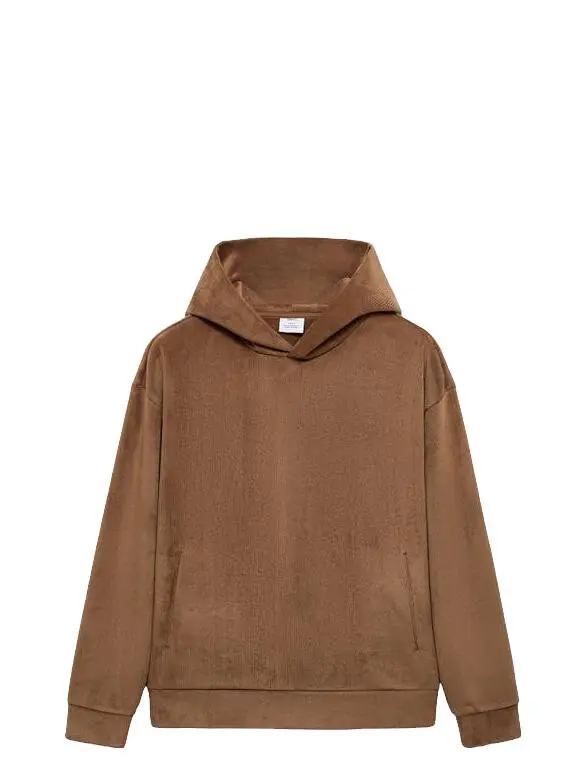 Mango Corduroy Pullover Hoodie - Tobacco Brown