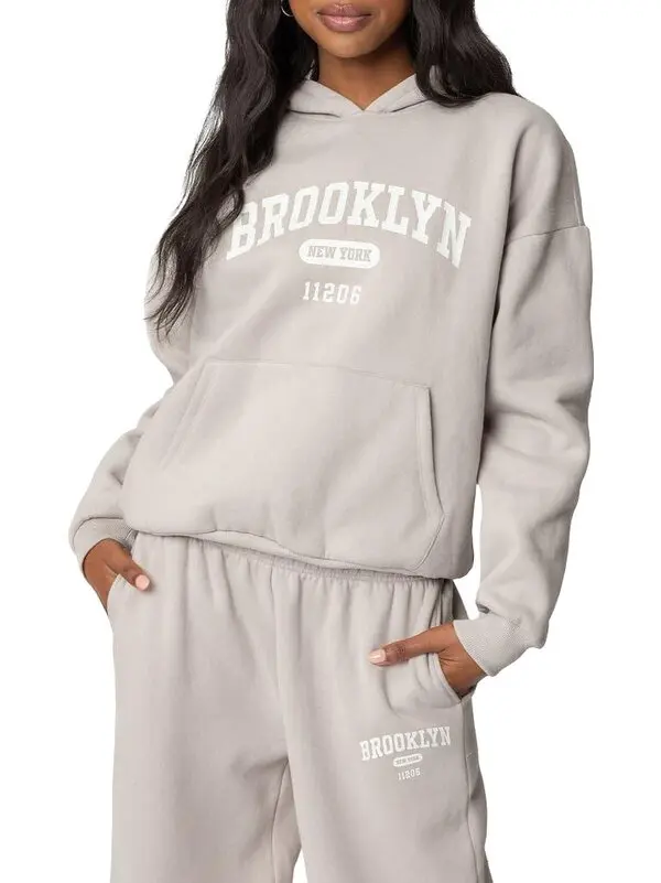 EDIKTED Brooklyn Graphic Hoodie - Beige
