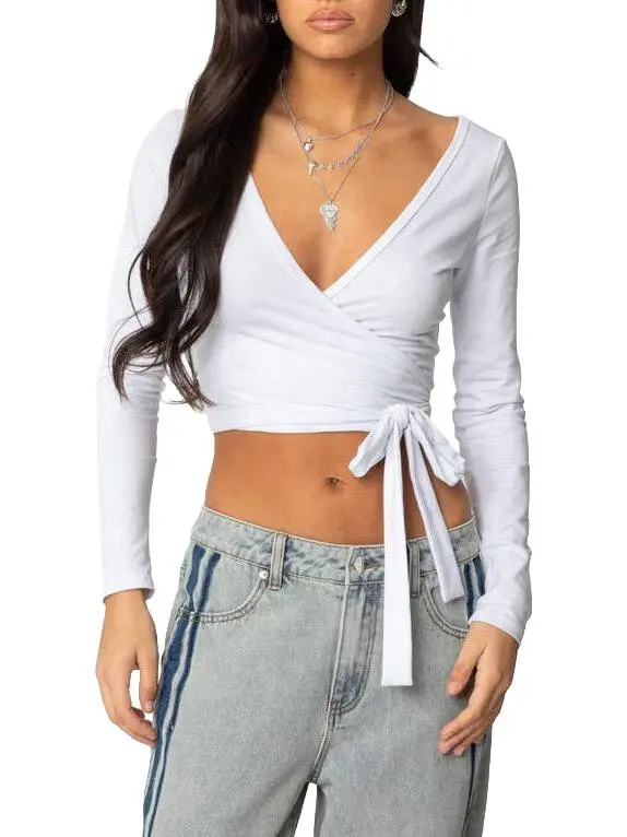 EDIKTED Aila Wrap Crop Top - White