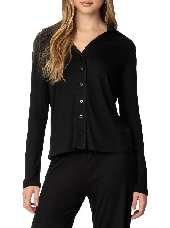 EDIKTED Justina Lounge Button-up Top - Black