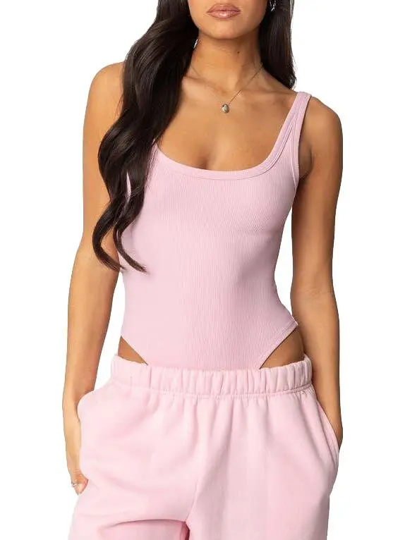 EDIKTED Lakely Rib Tank Bodysuit - Pink