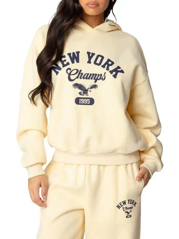 EDIKTED New York Champs Graphic Hoodie - Yellow