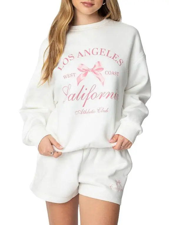EDIKTED Cali Bow Graphic Sweatshirt - White