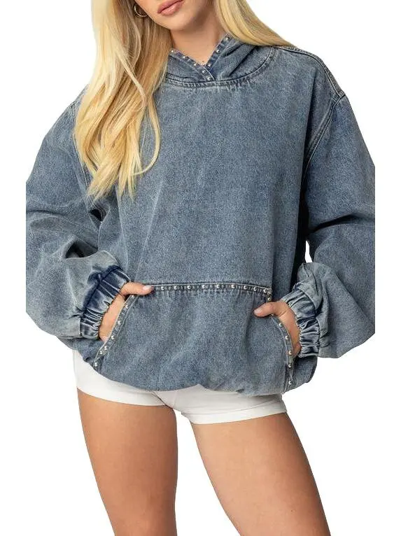 EDIKTED Marney Oversized Denim Hoodie - Blue