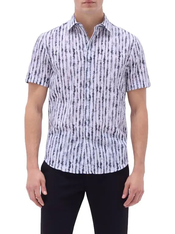 Bugatchi Orson Tie Dye Stripe Short Sleeve Cotton Seersucker Button-up Shirt - Zinc