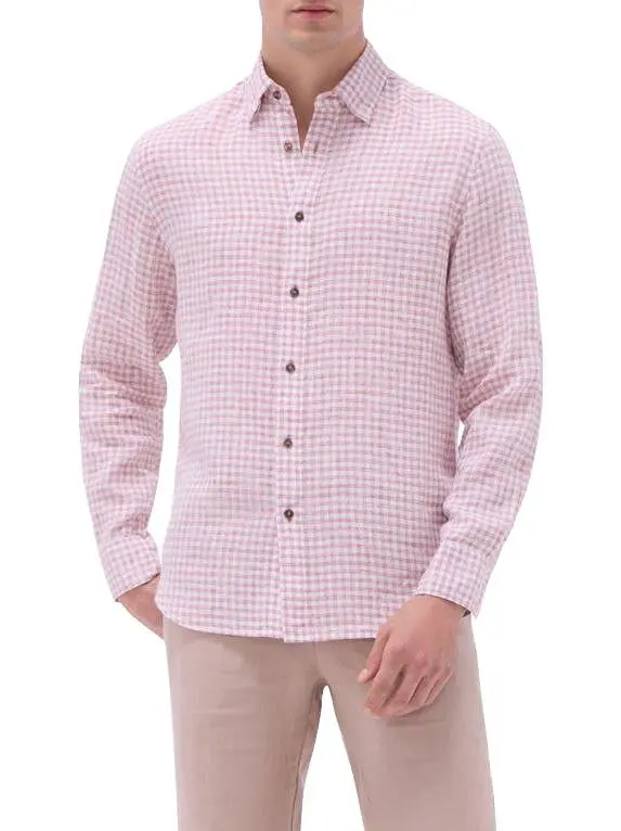 Bugatchi Julian Check Slub Linen Button-up Shirt - Brick