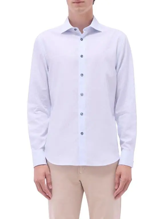 Bugatchi Axel Diamond Jacquard Cotton Button-up Shirt - Salt