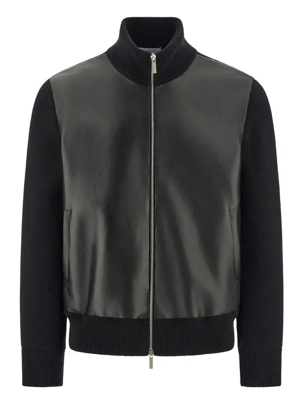 FERRAGAMO Bomber Jacket In Leather And Wool - Black