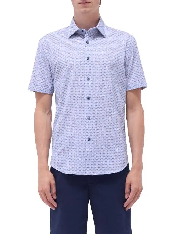 Bugatchi Miles Ooohcotton® Motorcycle Print Short Sleeve Button-up Shirt - Peacock