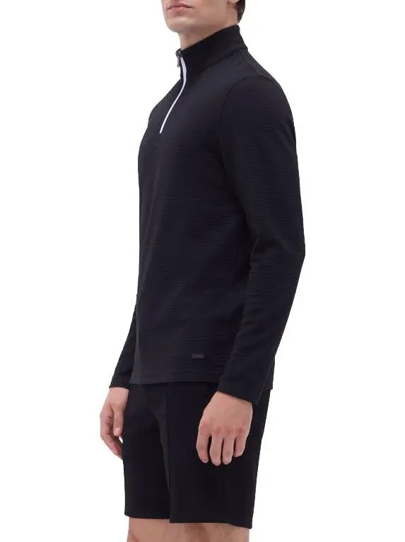 Bugatchi Waffle Knit Quarter Zip Performance Pullover - Black