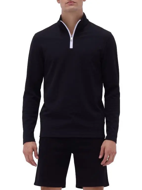 Bugatchi Waffle Knit Quarter Zip Performance Pullover - Black