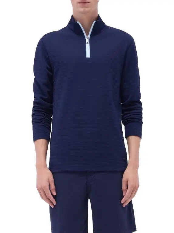 Bugatchi Waffle Knit Quarter Zip Performance Pullover - Navy