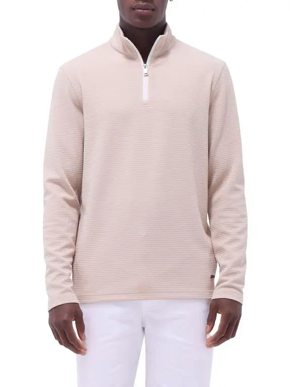 Bugatchi Waffle Knit Quarter Zip Performance Pullover - Sand