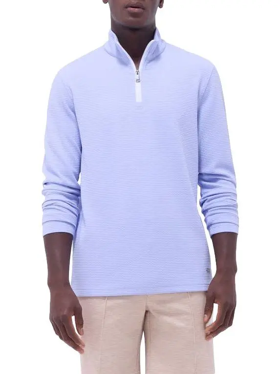 Bugatchi Waffle Knit Quarter Zip Performance Pullover - Sky