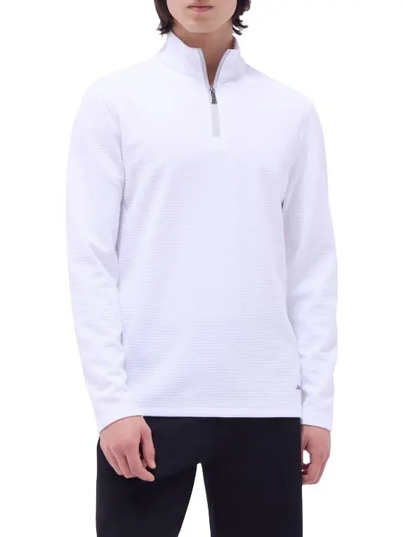 Bugatchi Waffle Knit Quarter Zip Performance Pullover - White