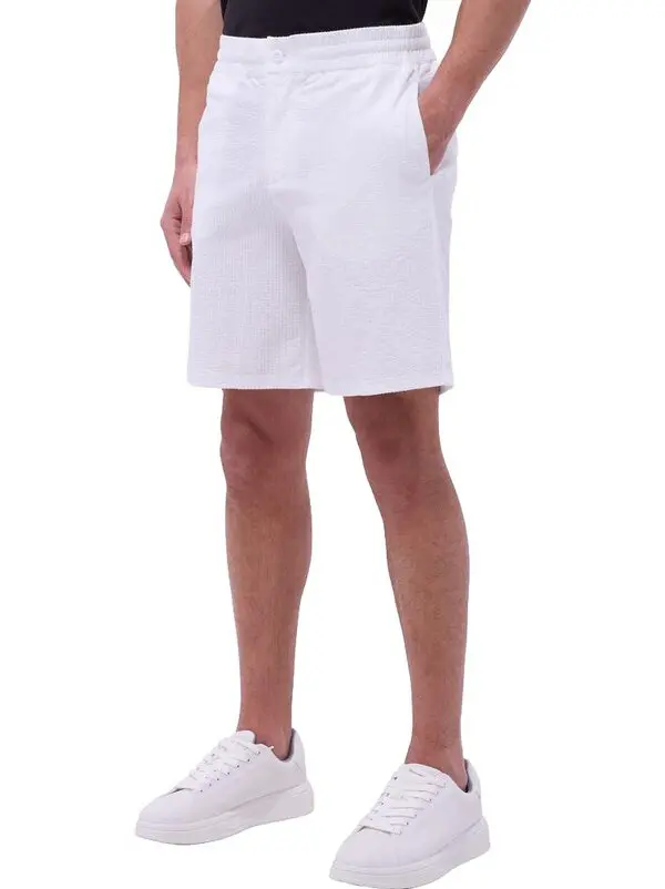 Bugatchi Cotton Blend Seersucker Shorts - White