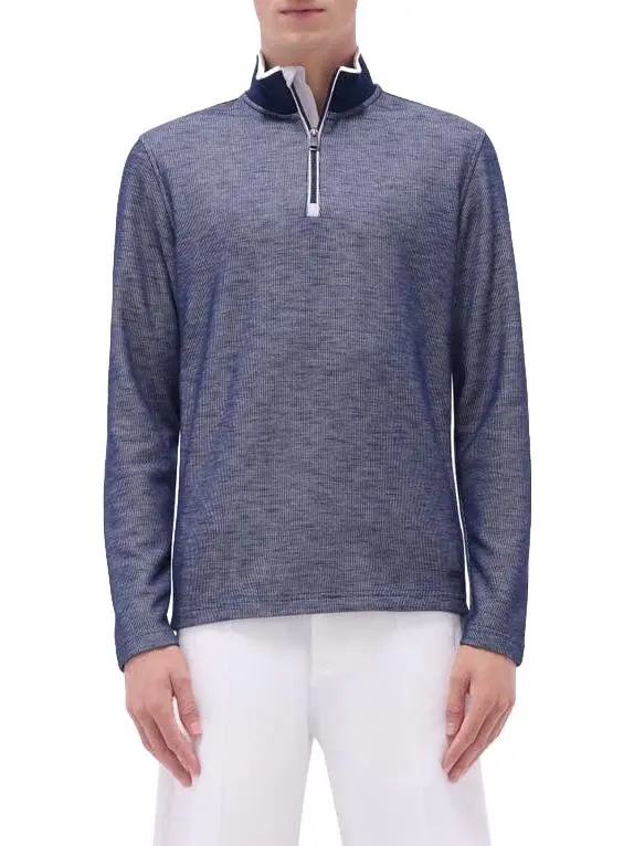 Bugatchi Quarter Zip Performance Pullover - Navy