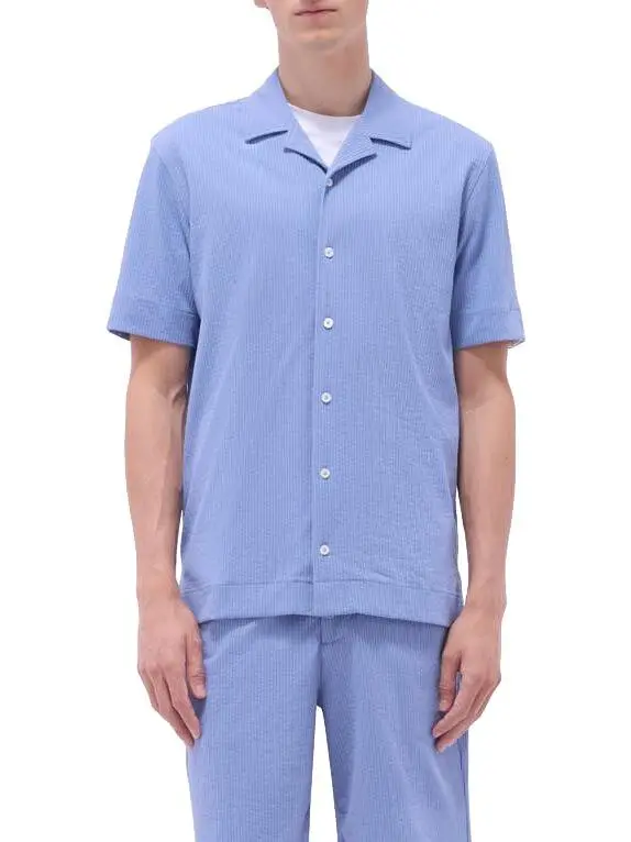 Bugatchi Camp Collar Short Sleeve Button-up Shirt - Air Blue