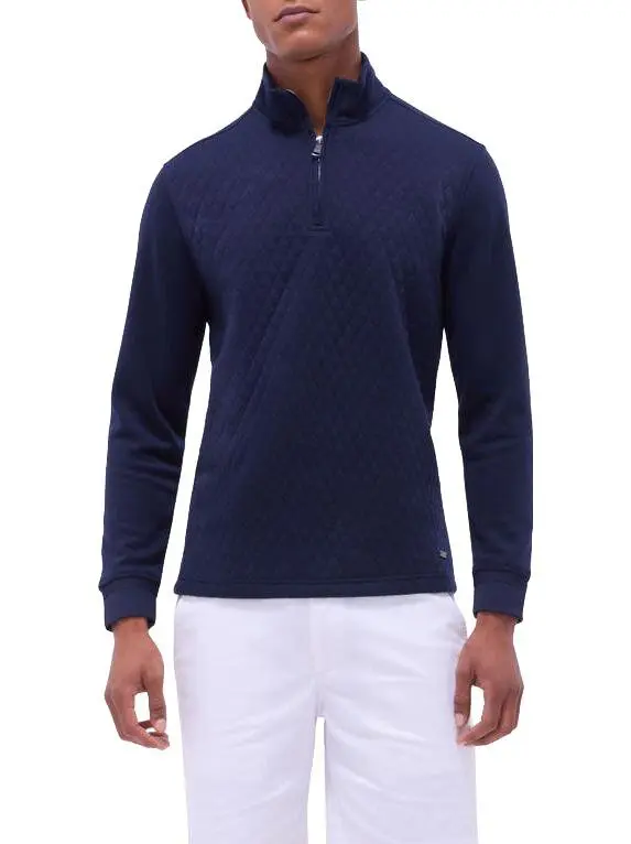 Bugatchi Quilted Quarter Zip Pullover - Navy