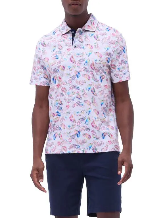 Bugatchi Hendrix Digital Leaf Print Pima Cotton Polo - White