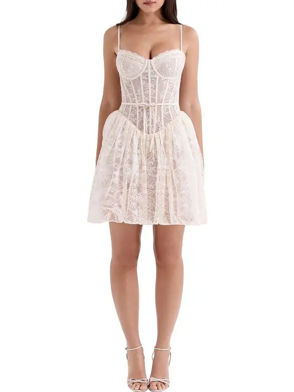 House Of Cb Louisa Embroidered Lace Corset Mini Dress - Vintage Cream