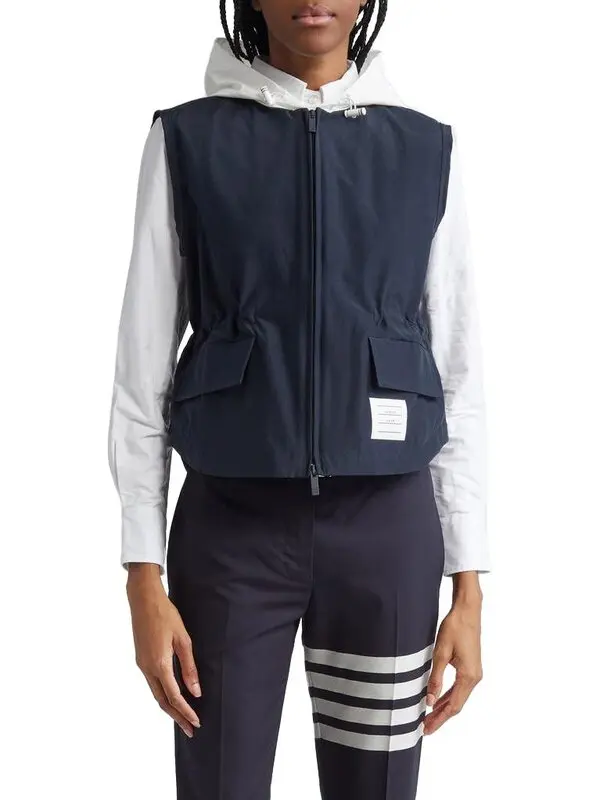 Thom Browne Contrast Hooded Ripstop Vest - Navy